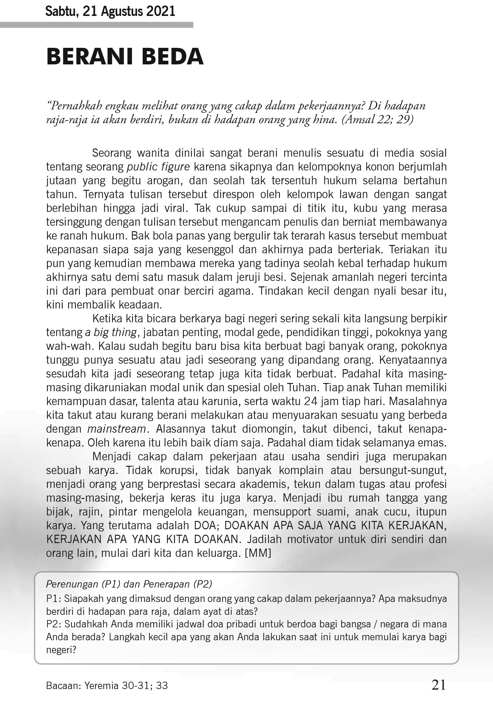 BERANI BEDA - Badan Pengurus Pusat Gereja Bethel Indonesia