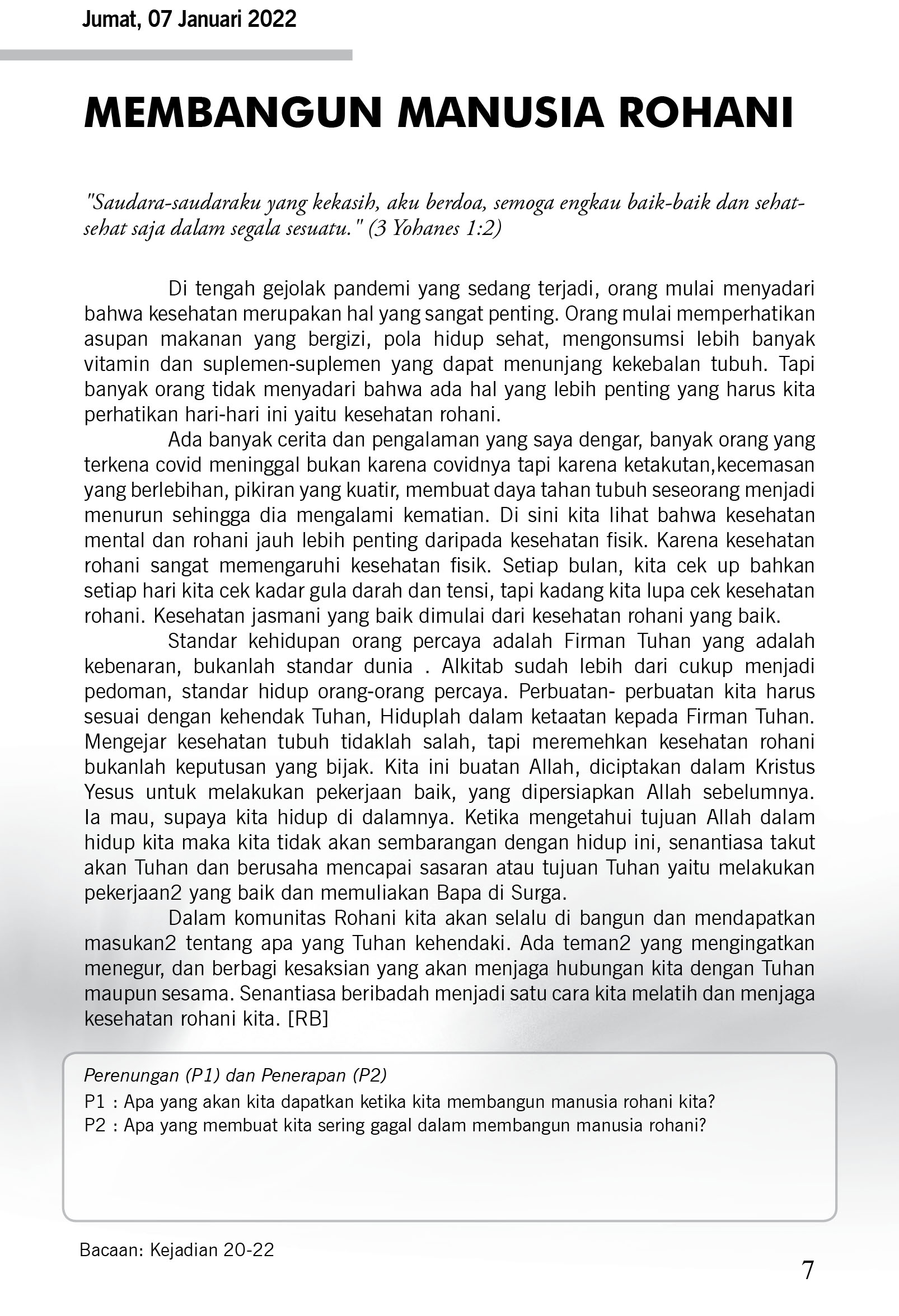 MEMBANGUN MANUSIA ROHANI - Badan Pengurus Pusat Gereja Bethel Indonesia