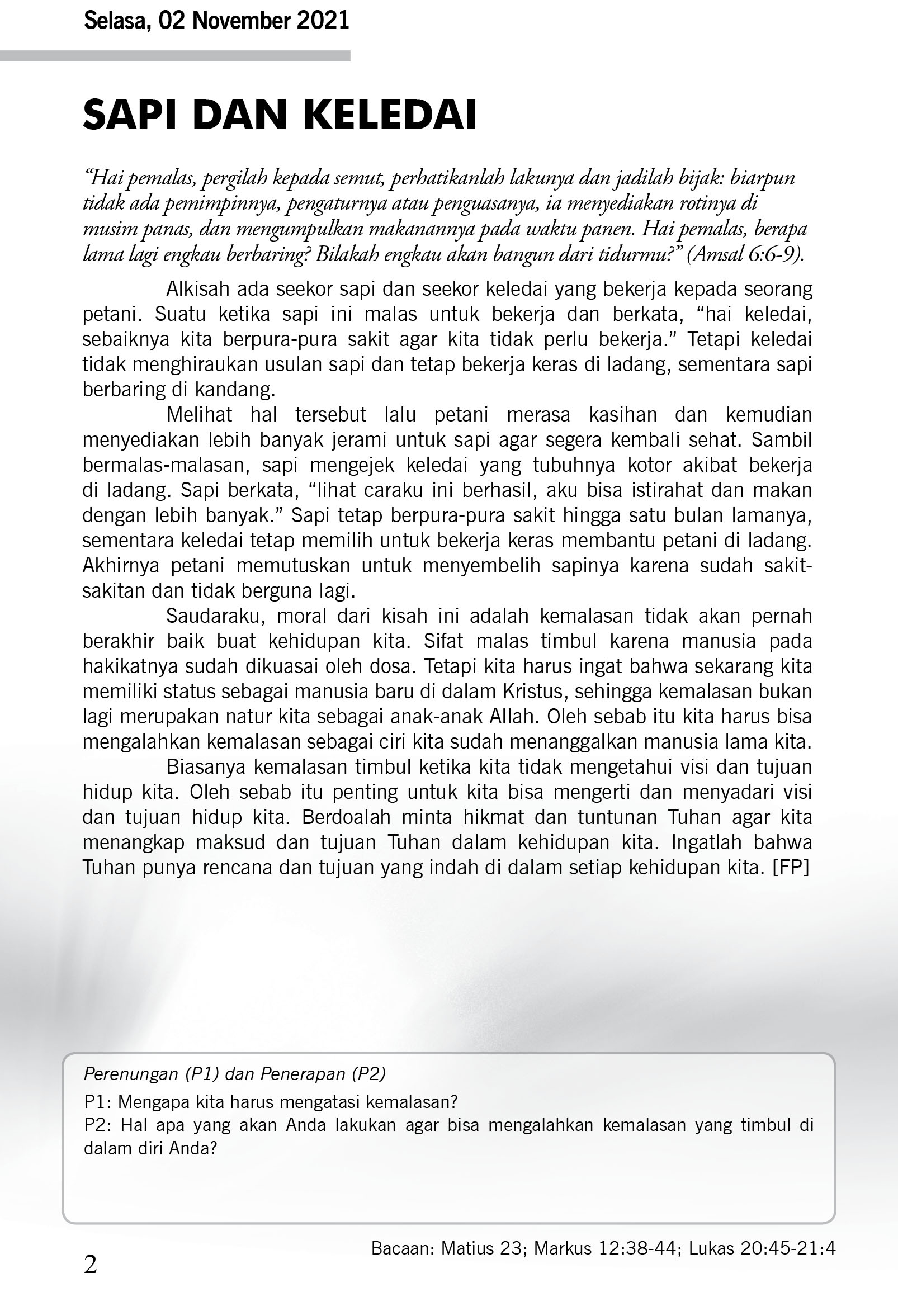 SAPI DAN KELEDAI - Badan Pengurus Pusat Gereja Bethel Indonesia