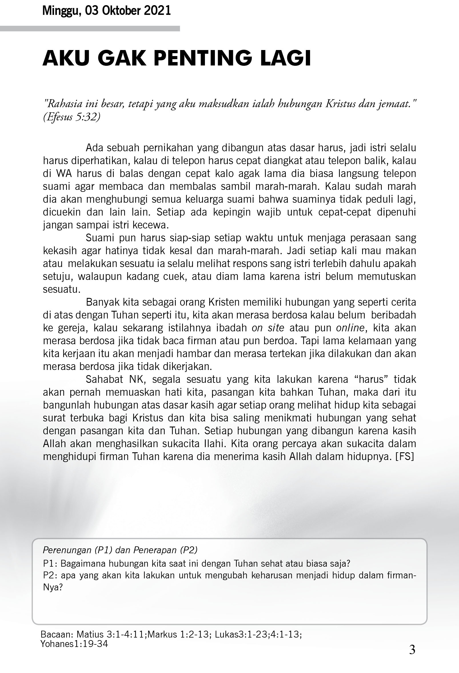 AKU GAK PENTING LAGI - Badan Pengurus Pusat Gereja Bethel Indonesia